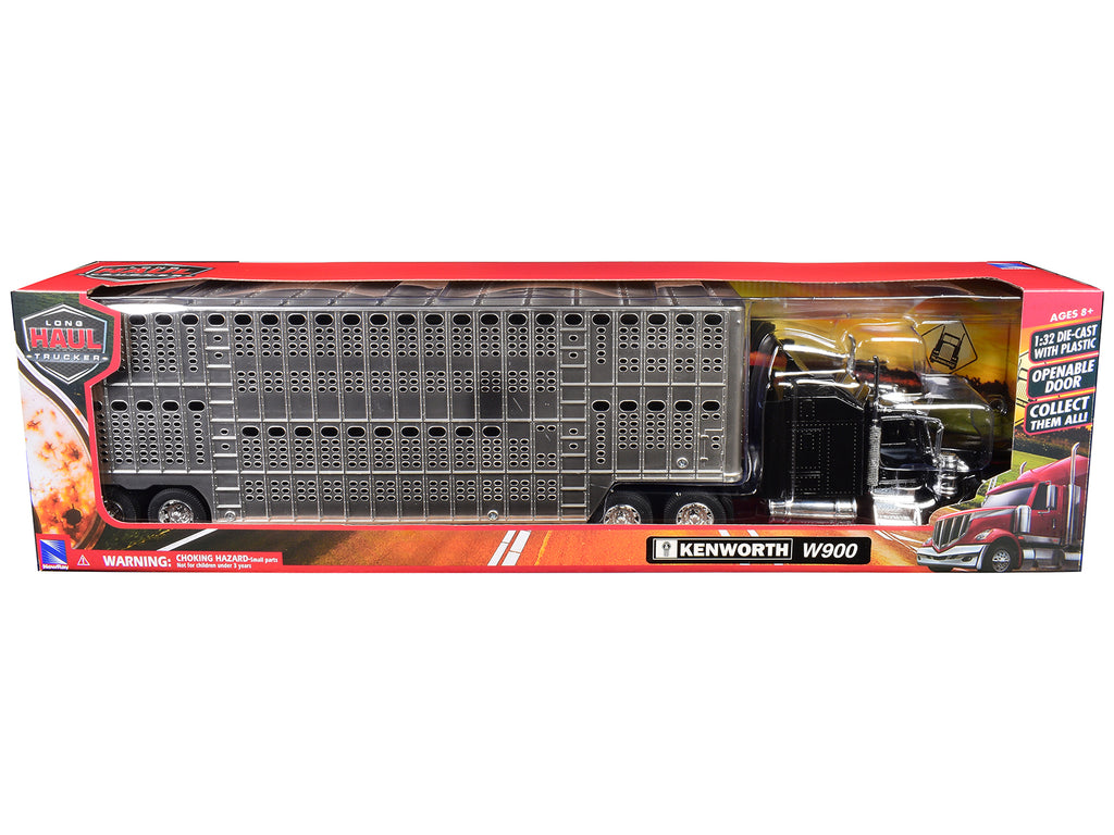 Kenworth W900 Truck Black with Pot Belly Livestock Chrome "Long Haul T ...