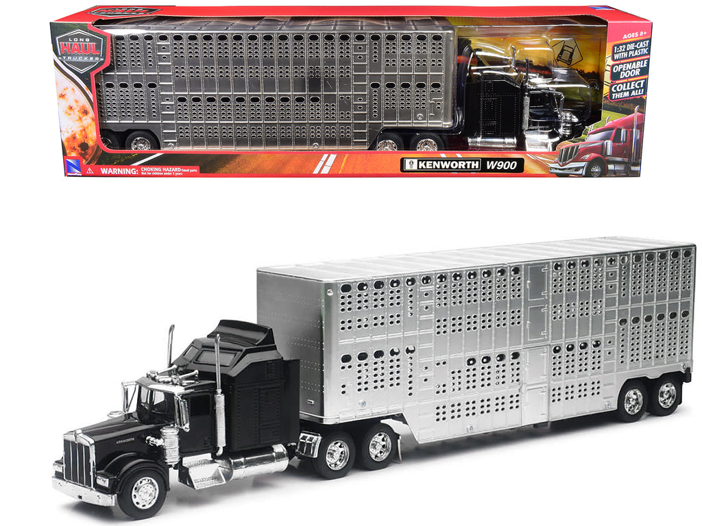 Kenworth W900 Truck Black with Pot Belly Livestock Chrome "Long Haul T ...