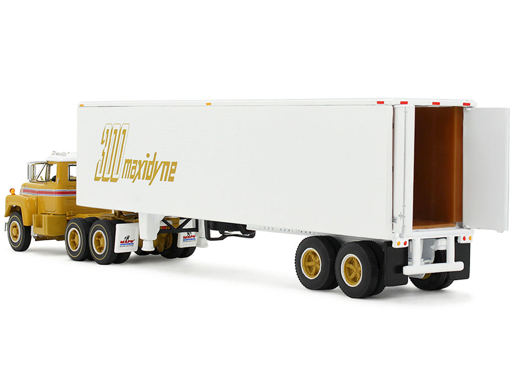Mack R-Model Day Cab and 40' Vintage Trailer Yellow with Red Stripes a ...