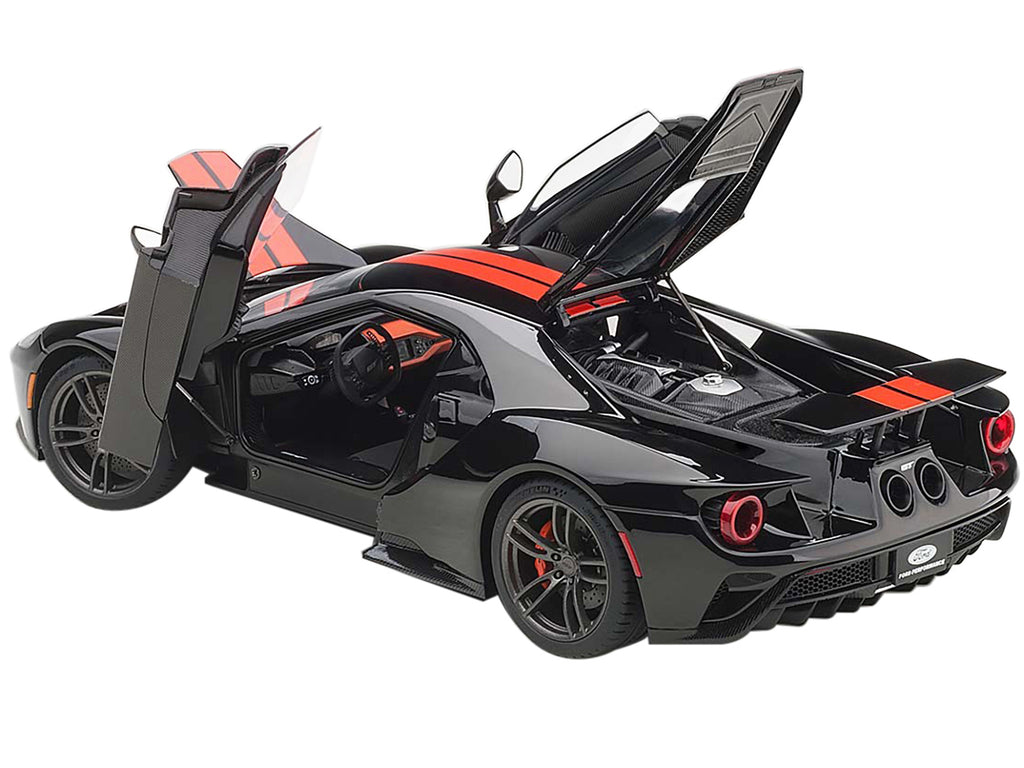 2017 Ford GT Shadow Black with Orange Stripes 1/18 Model Car by AUTOar ...