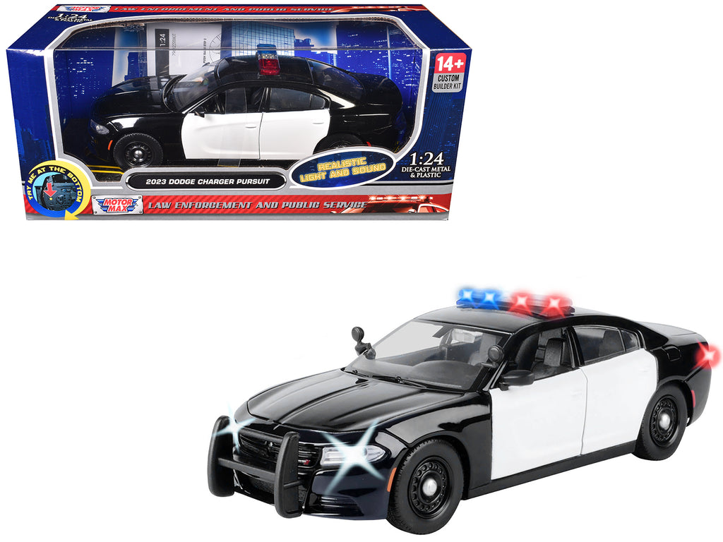 2023 Dodge Charger Pursuit Police Car Black and White with Flashing Li ...