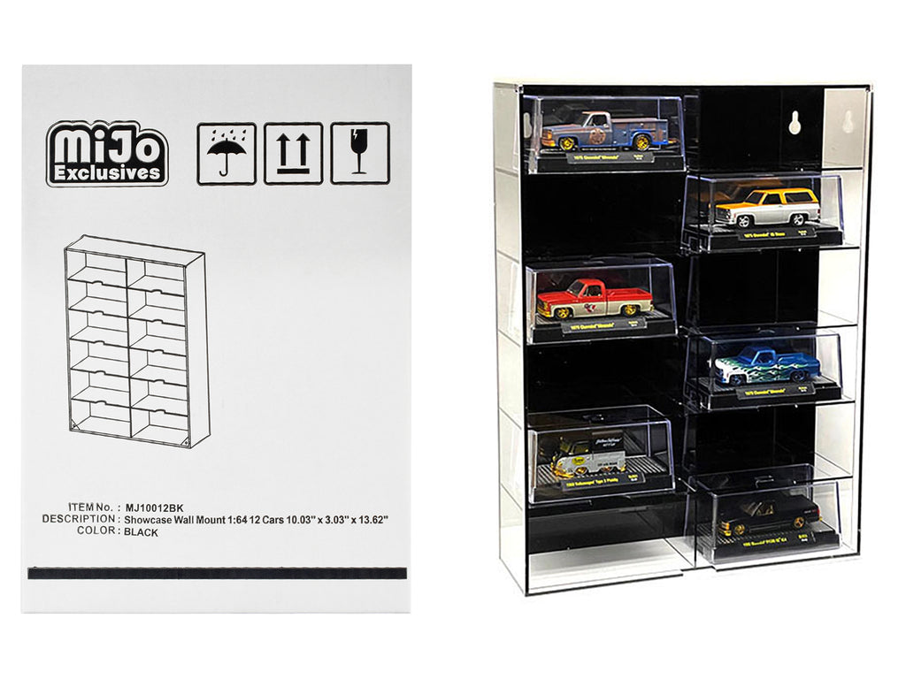 Acrylic 12 Car Display Case (Showcase Wall Mount with Black Back Panel ...